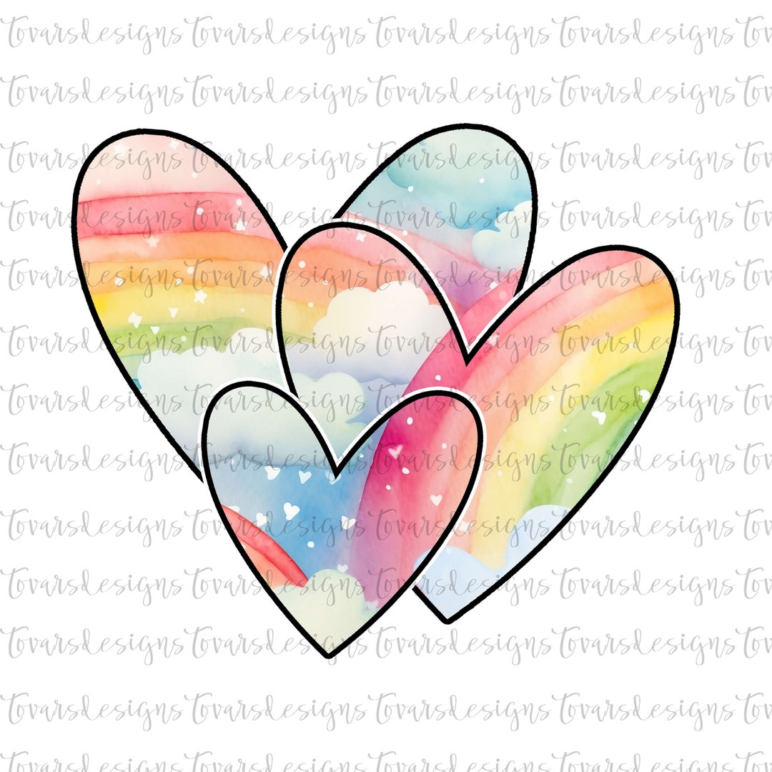 Watercolor Rainbow Hearts PNG: Sublimation Design (digital Download) - Etsy