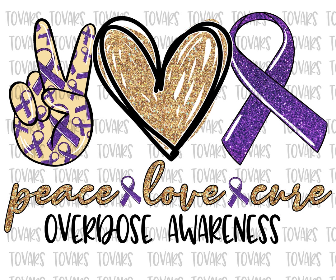 Overdose Awareness PNG: Peace Love Cure Purple Ribbon (digital Download ...