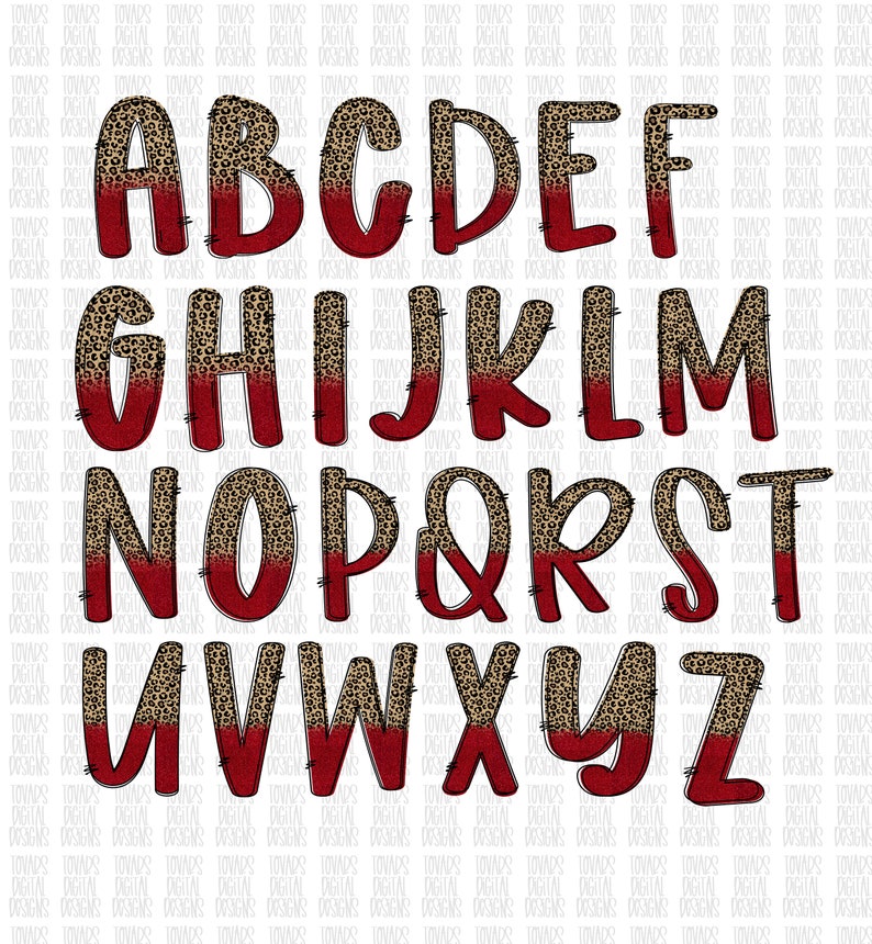 Doodle Letters Sublimation Upper Case Alphabet Alphabet Red - Etsy