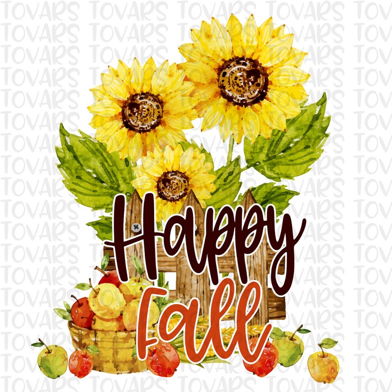 Happy Fall Sublimation Download Sunflower watercolor PNG | Etsy