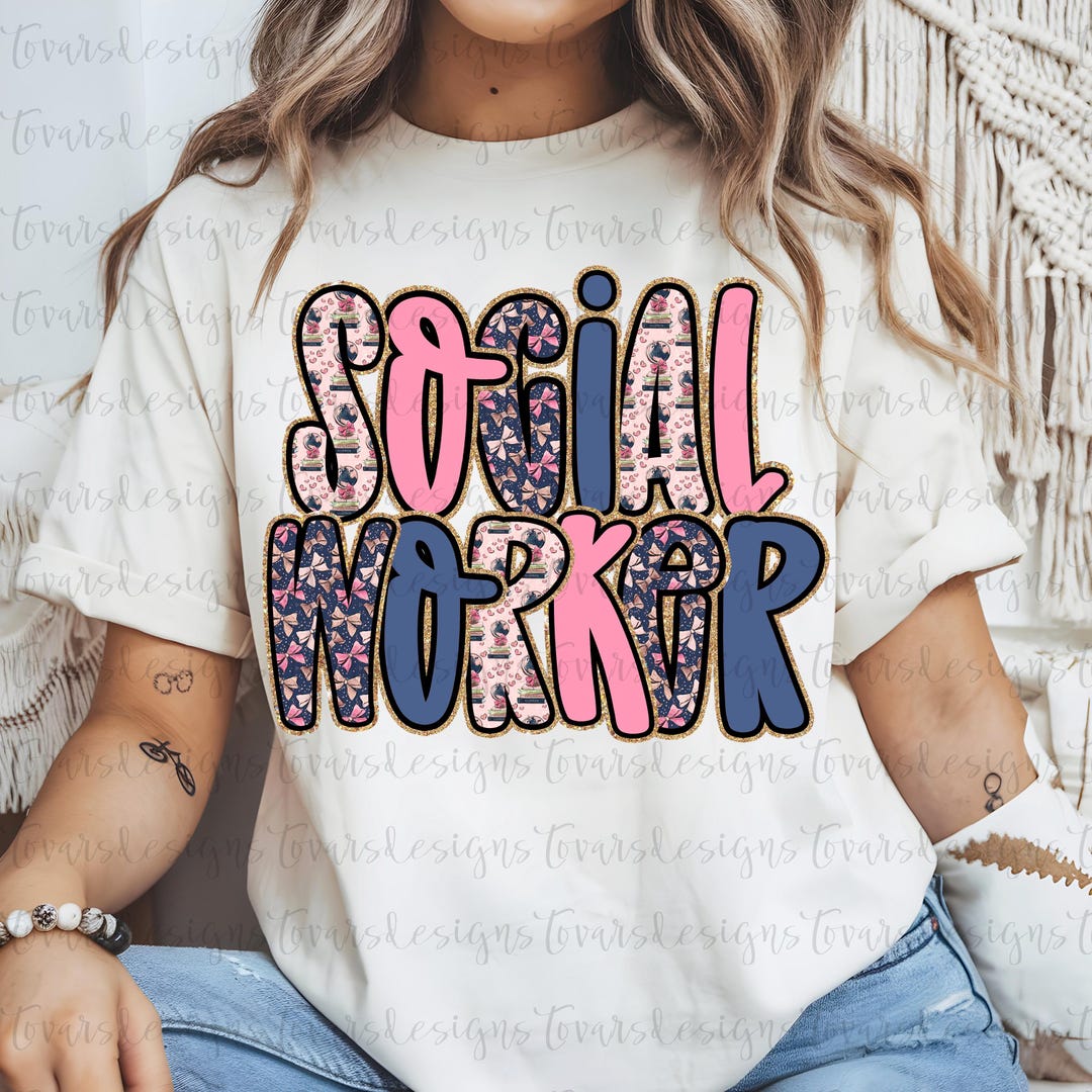 Preppy Pink & Blue Social Worker PNG Design: Back to School (digital ...