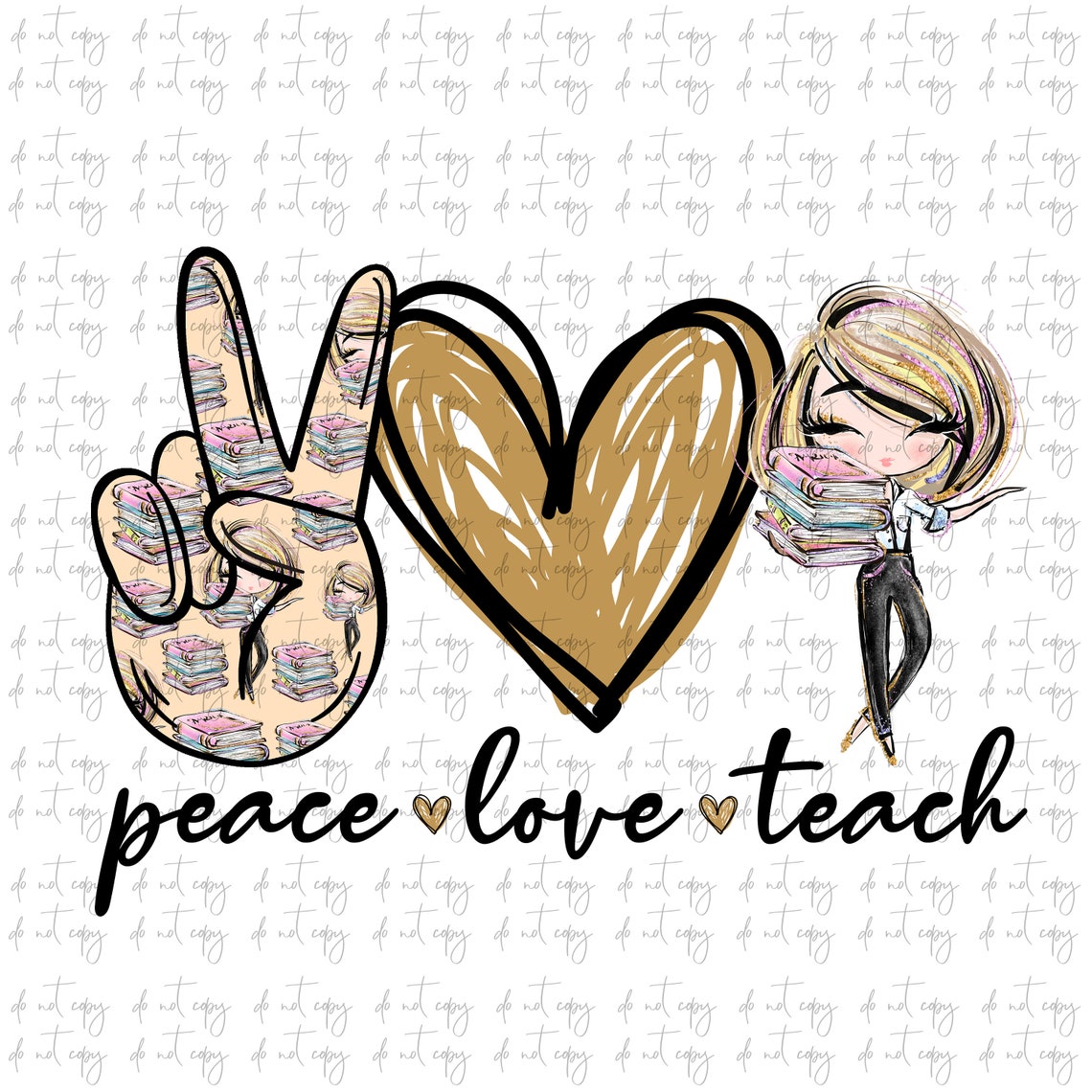 Peace Love Teach Teacher Sublimation Download PNG - Etsy