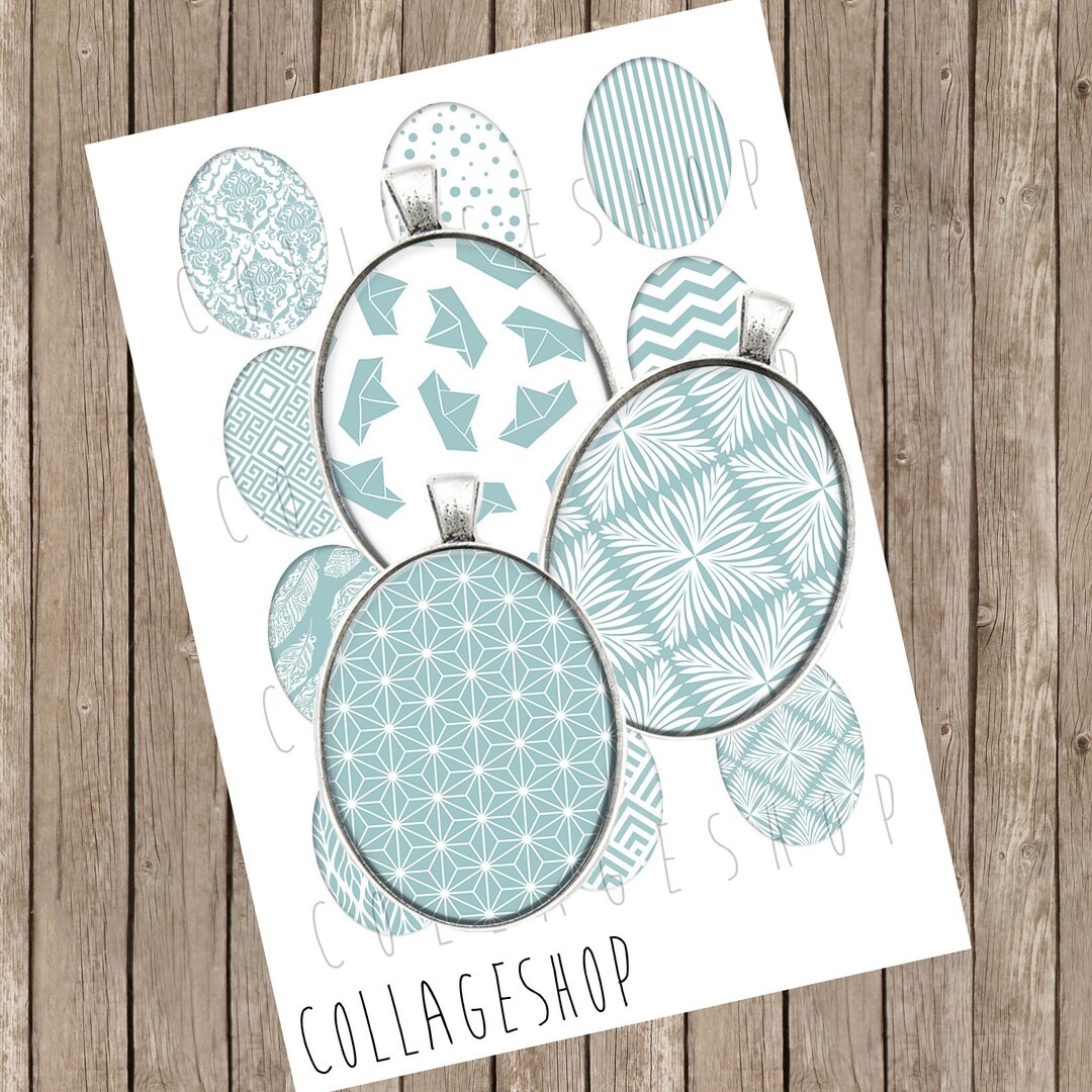 O204-30 X 40 Mm OVAL Light Blue Pattern Print Print Digital Instant ...