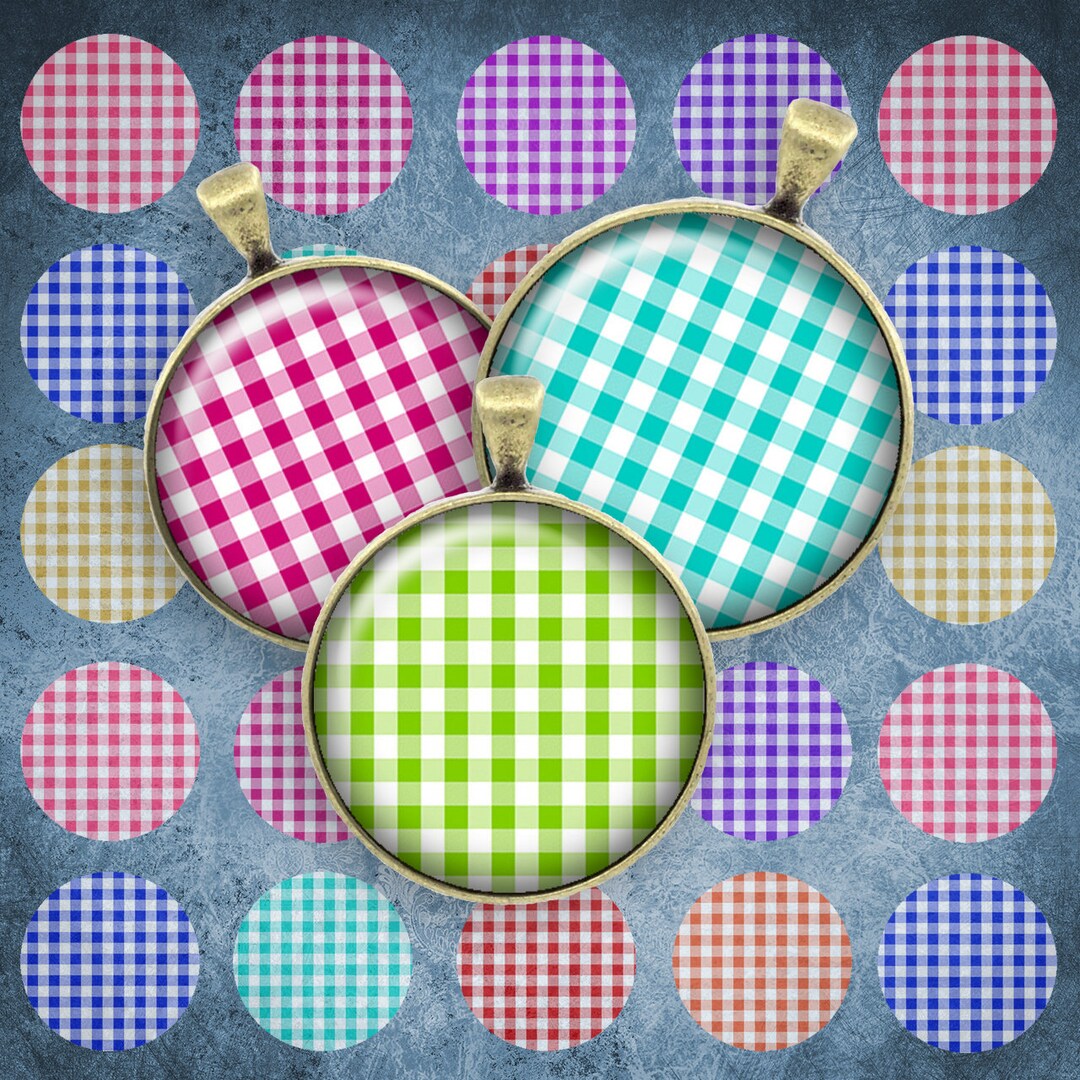 071-digital Collage Sheet 1 Inch Round Image Vichy Pattern Plated 25 Mm ...