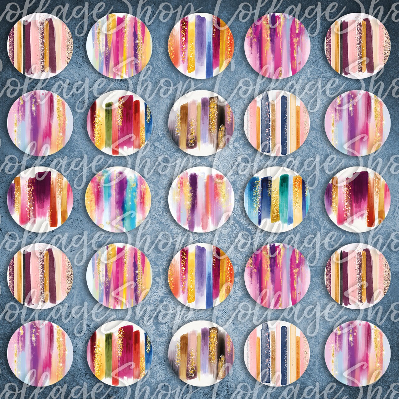 287 Digital Collage Sheet Round 25 Mm Strip Watercolors Pastel Bottle ...