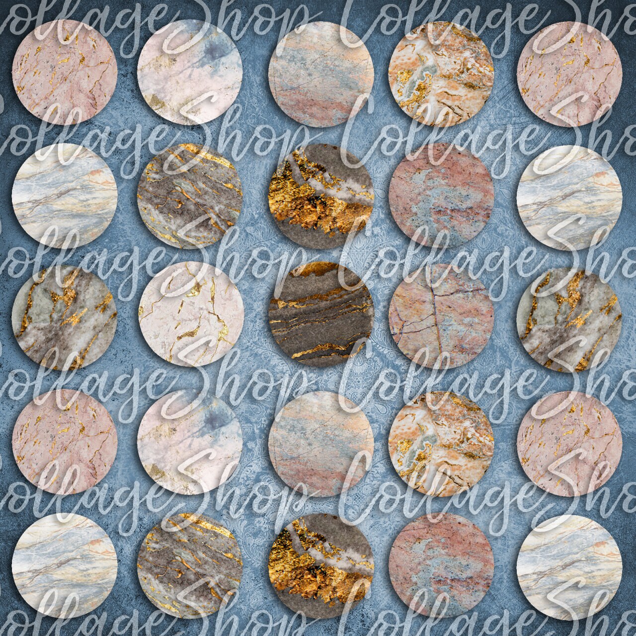 312 Gold Marble Marble Digital Collage Sheet Round Image Editable 25mm ...