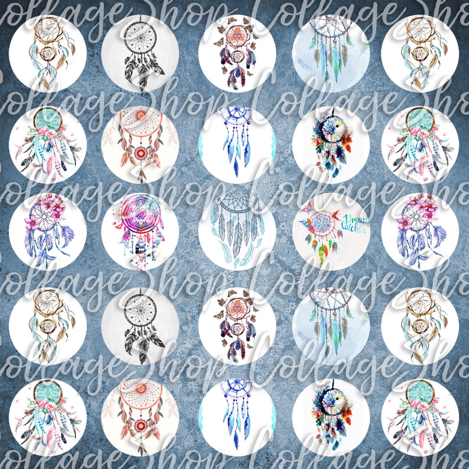 073-digital Collage Sheet 1 Inch Round Dream Catcher Boho - Etsy