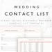 Wedding Contact List Template - Excel Spreadsheet + Printable PDF ...