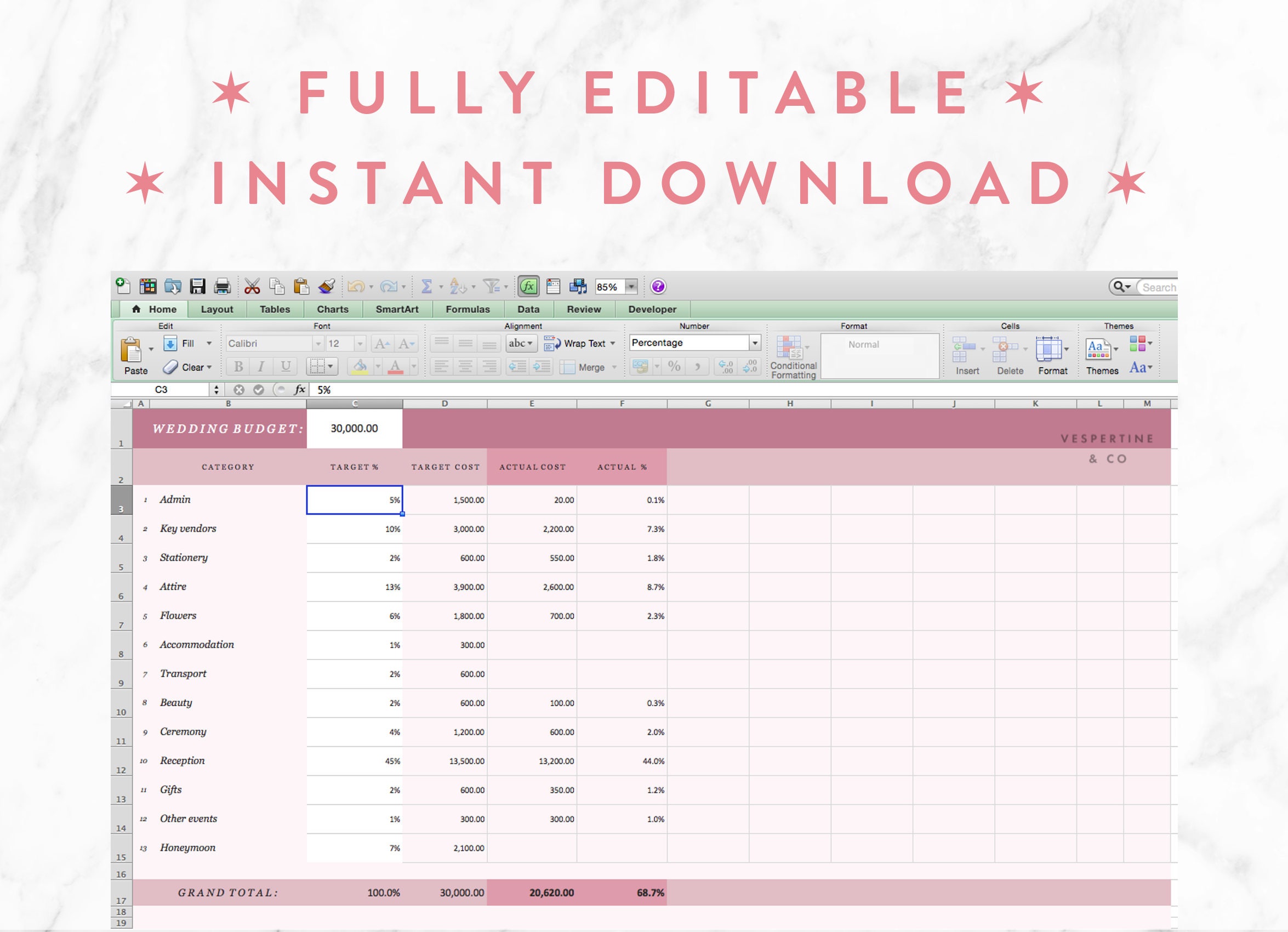 Wedding Budget Tracker Template · Excel Spreadsheet PLUS Budget ...