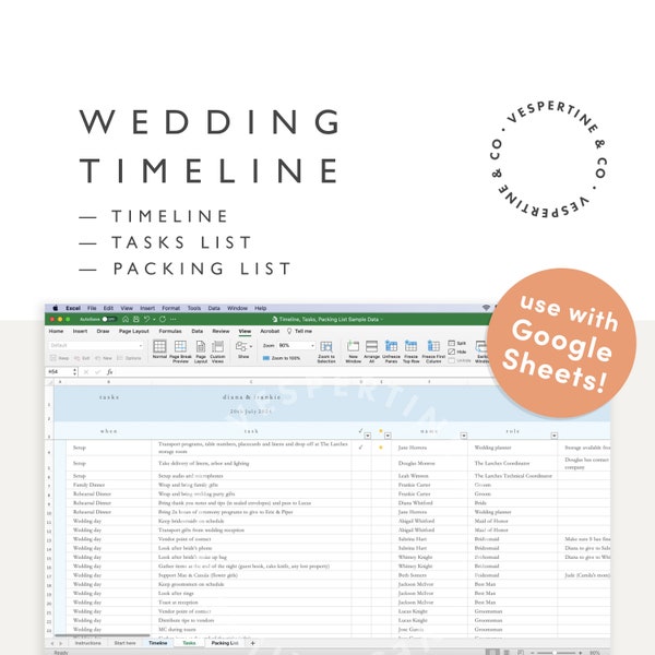 Wedding Timeline Excel Sheet - Etsy