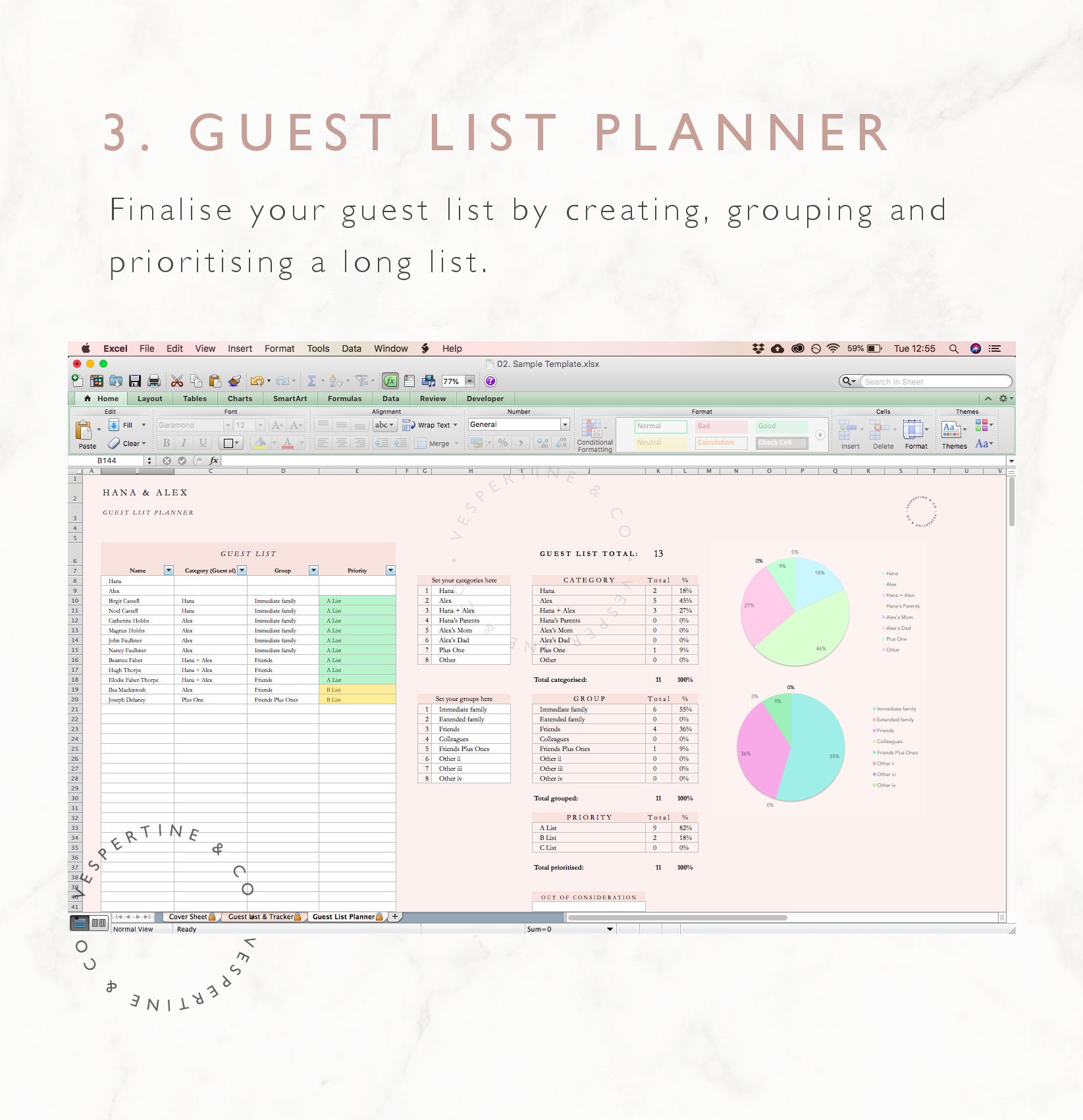 Wedding Guest List Planner and Guest List Tracker Excel - Etsy UK