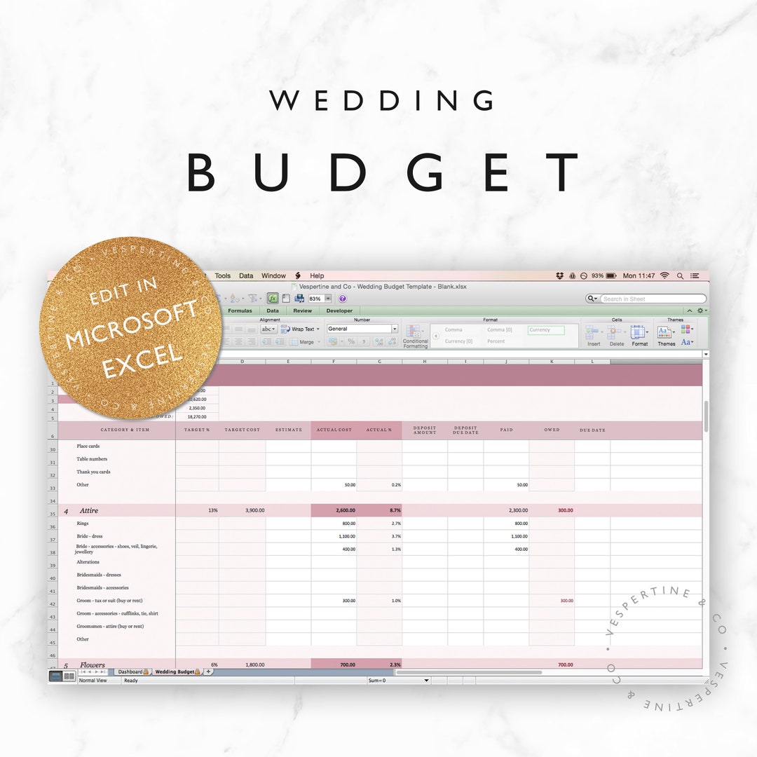 Wedding Budget Tracker Template · Excel Spreadsheet PLUS Budget ...