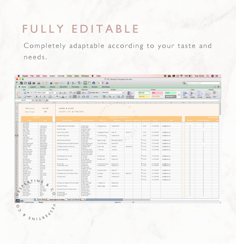 Wedding Guest List Planner and Guest List Tracker · Excel Spreadsheet ...