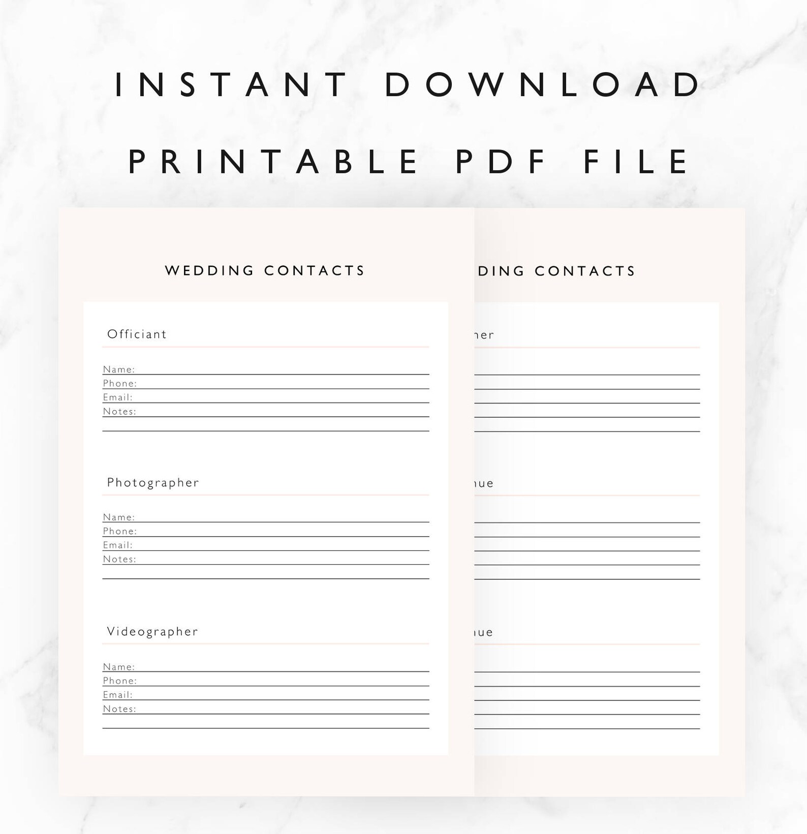 Wedding Contact List Template - Excel Spreadsheet + Printable PDF ...
