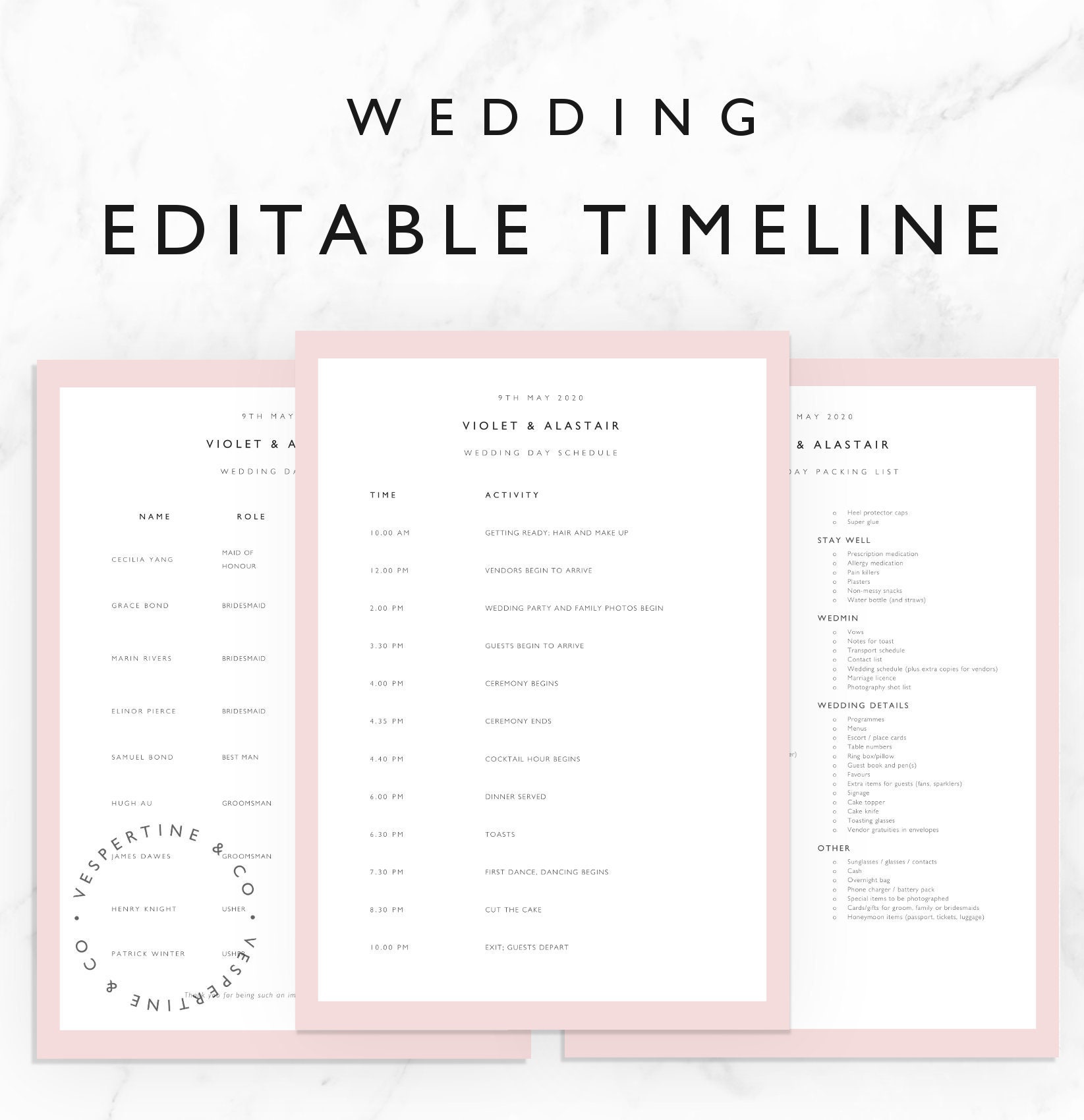 Wedding Timeline Template Bridal Wedding Day Schedule Etsy