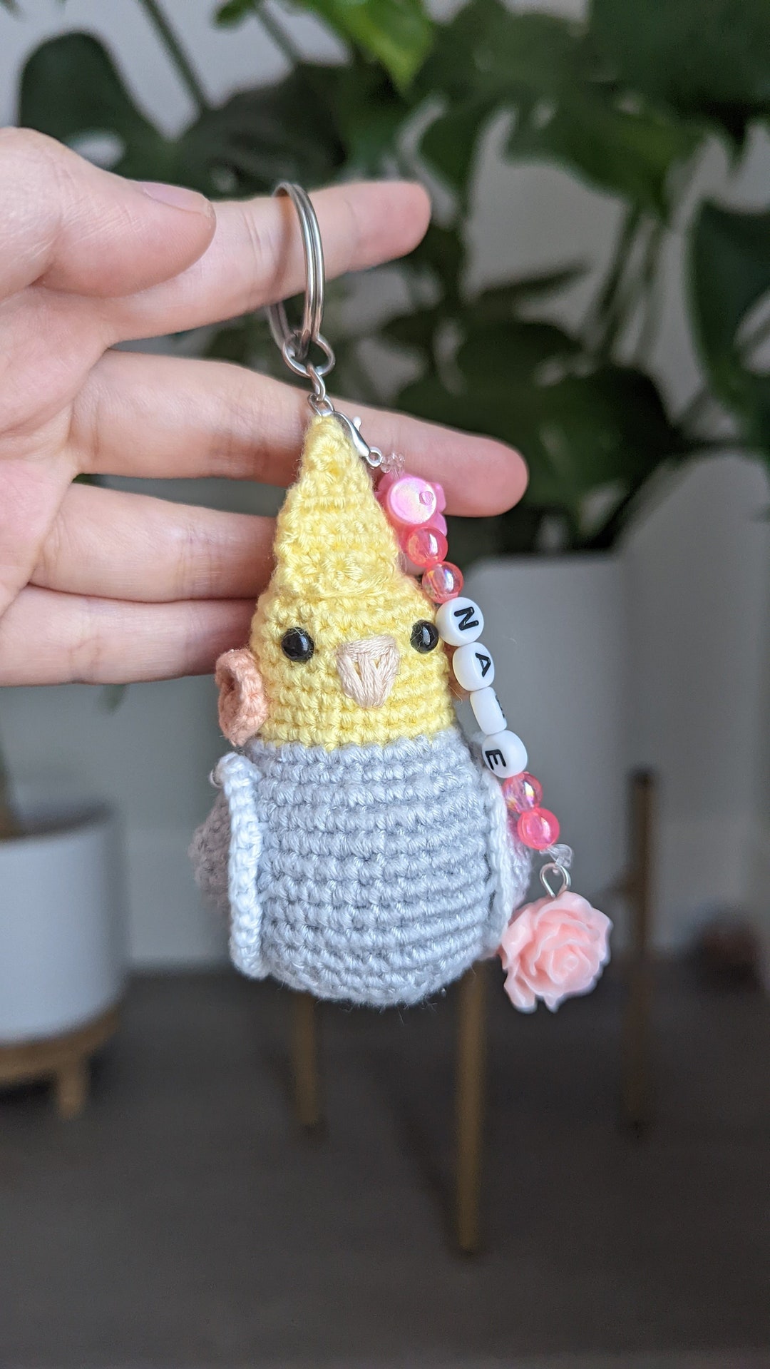 Custom Cinnamon Cockatiel Crochet Keychain w/ Customized Name Amigurumi ...