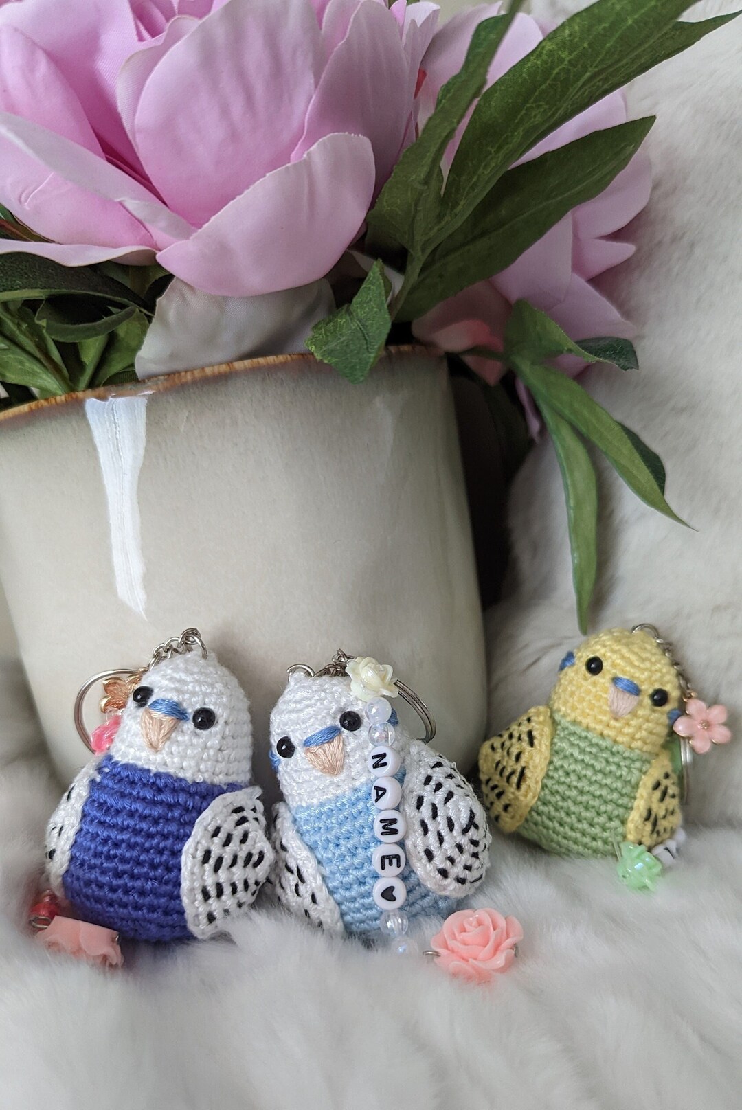 Custom Name Budgie Keychain Crochet Amigurumi, Crochet Bird, Gift for ...