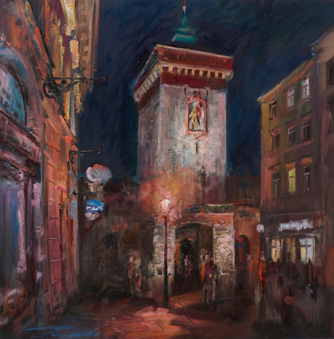 Florian Gate at Night, Brama Floriańska Nocą. Oil, Canvas, Plainair ...