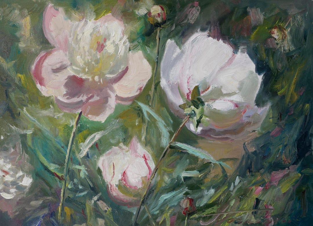 Sweet Peonies, Słodkie Piwonie, Oil Painting, Canvas. Olej, Płótno ...