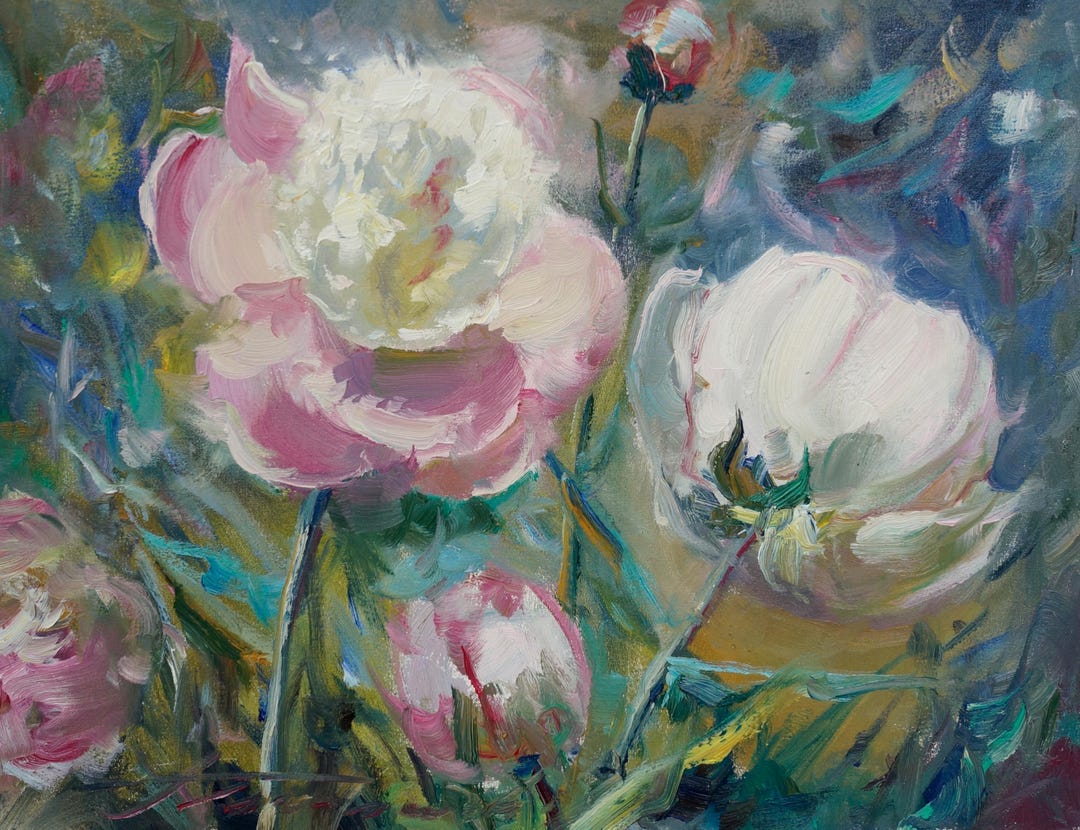 Sweet Peonies, Słodkie Piwonie, Oil Painting, Canvas. Olej, Płótno ...