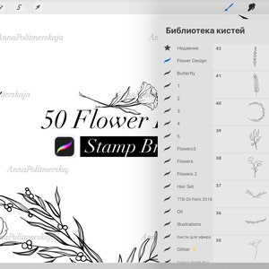 50 Procreate Floral Brushes, Flowers Set, Leaves Stamps, Wreath Bundle, Procreate Floral Design ...