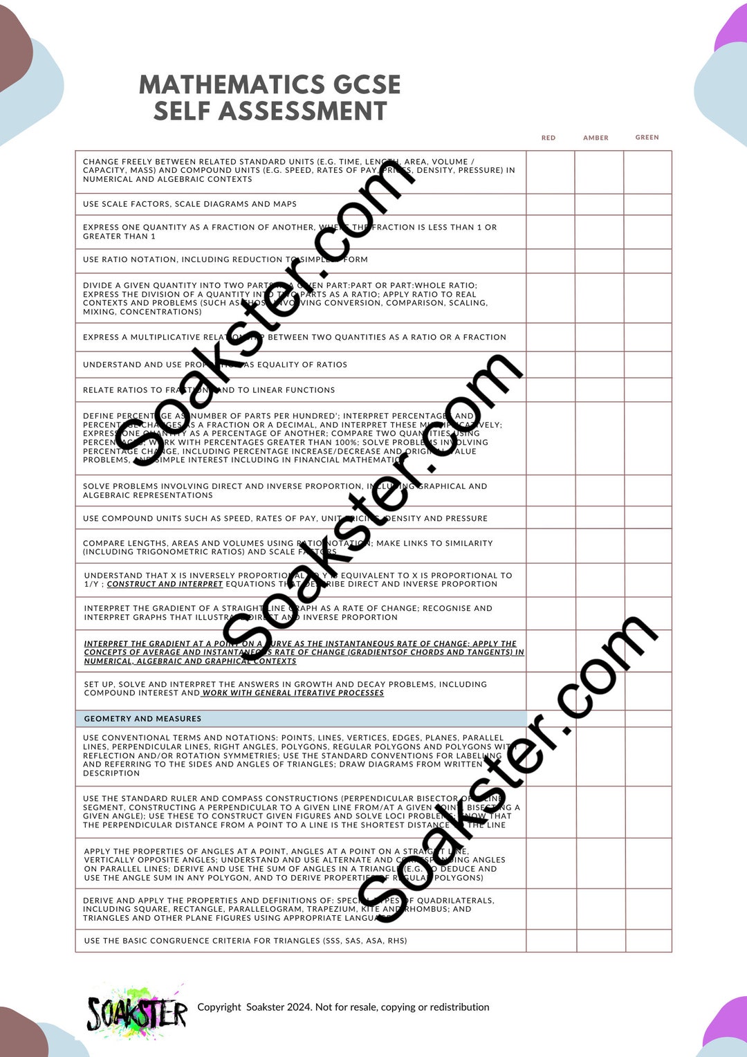GCSE Maths Revision Aid, Study Self-assessment, Maths GCSE Revision ...