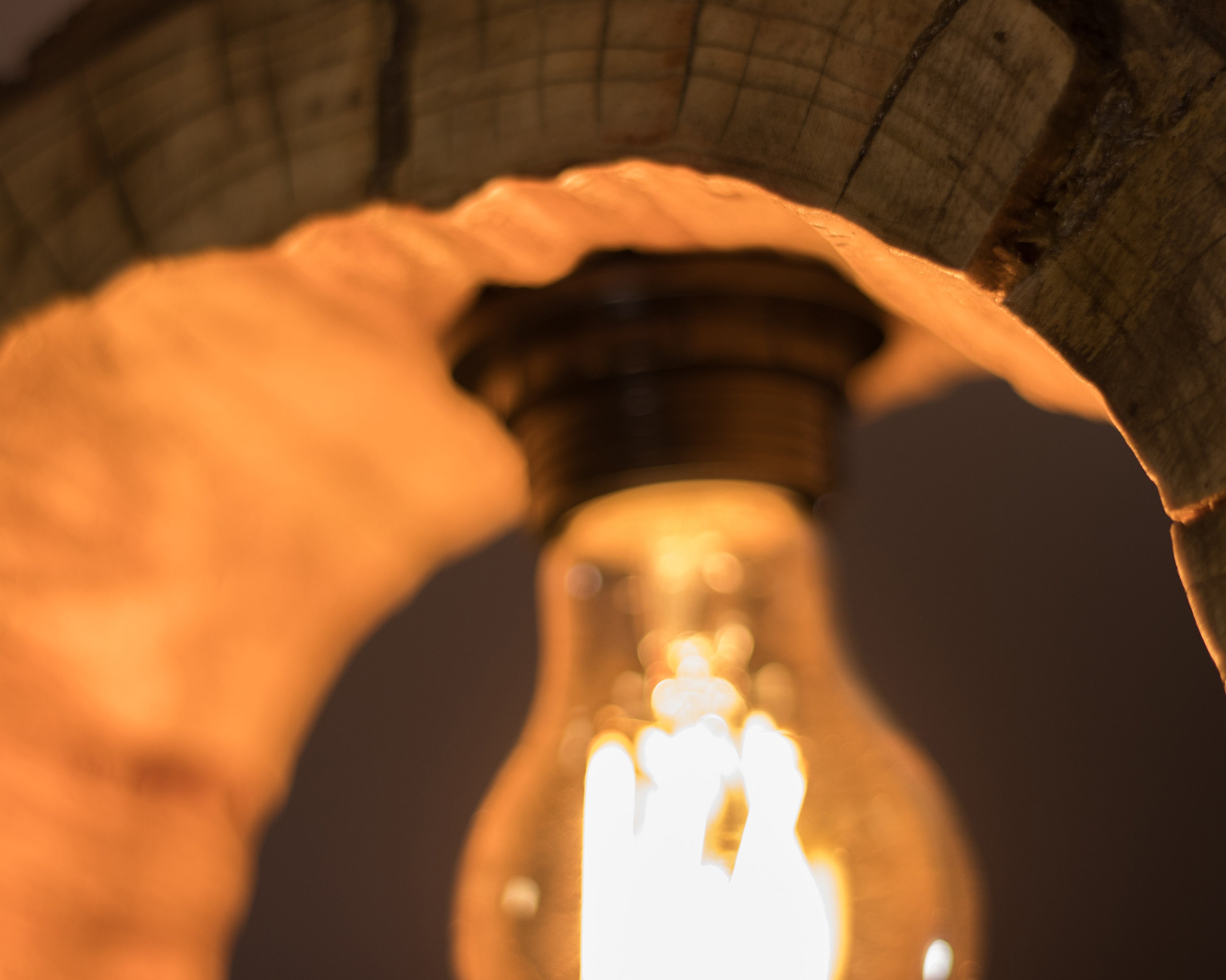 Wood round pendant light Driftwood hanging light Rustic wood | Etsy