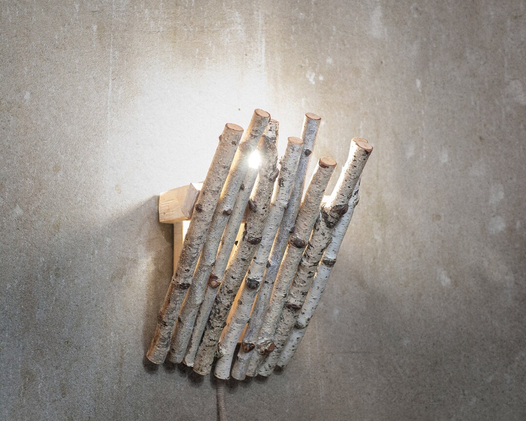 Birch Branch Wall Light, Wood Sconces, Wall Lamp Shade, Reclaimed Wood ...