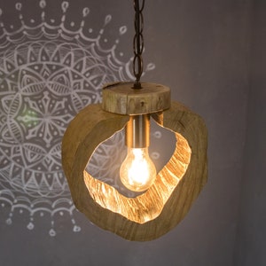 Wood Round Pendant Light, Driftwood Hanging Light, Rustic Wood Lighting ...