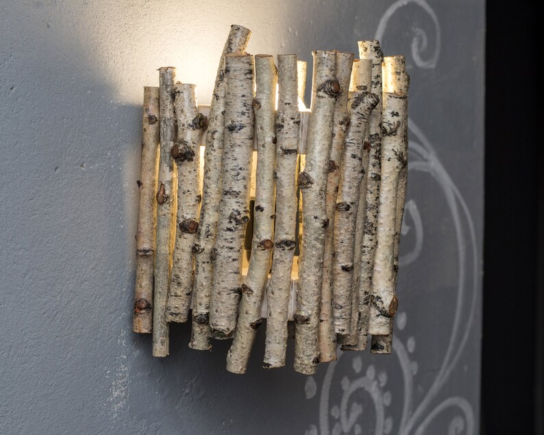 Birch Branch Wall Lighting Birch Wood Sconces Wall Lamp - Etsy