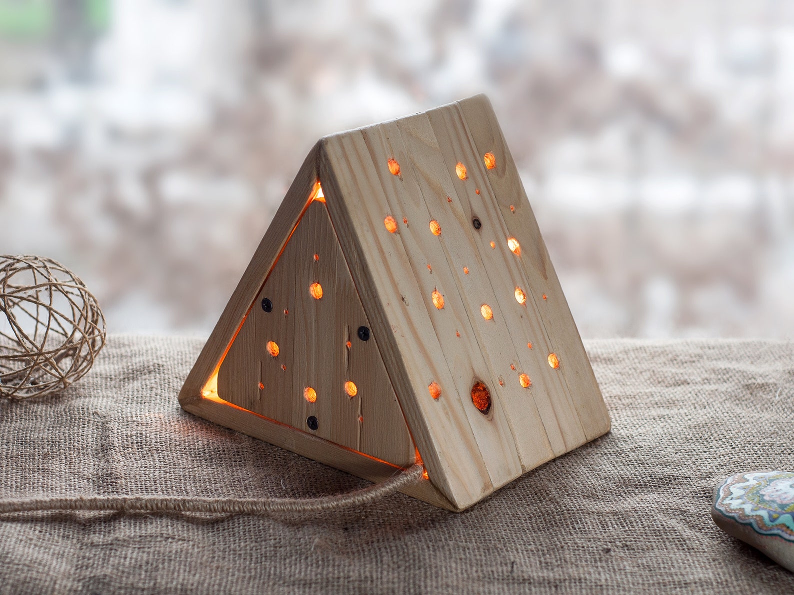 Wood Lamp Wooden Lamp Natural Light Pyramid Lamp | Etsy