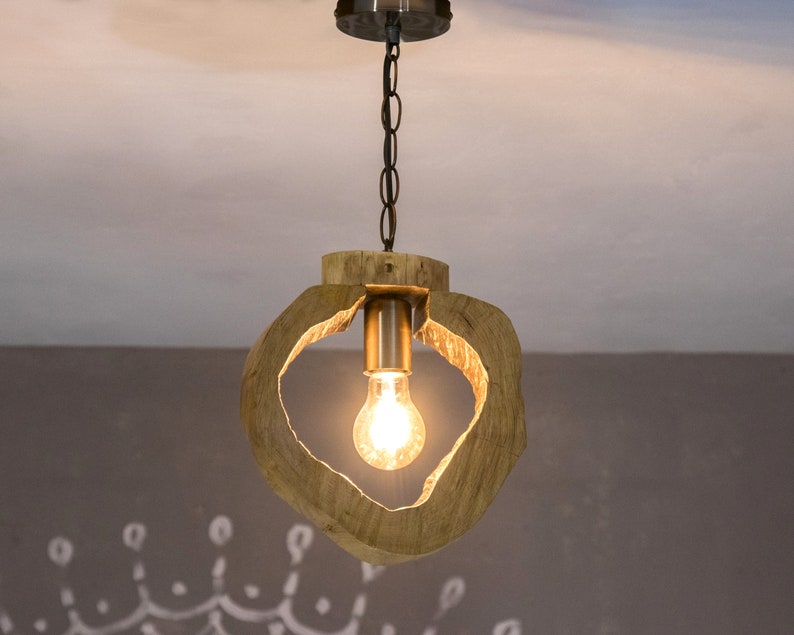 Wood Round Pendant Light, Driftwood Hanging Light, Rustic Wood Lighting ...
