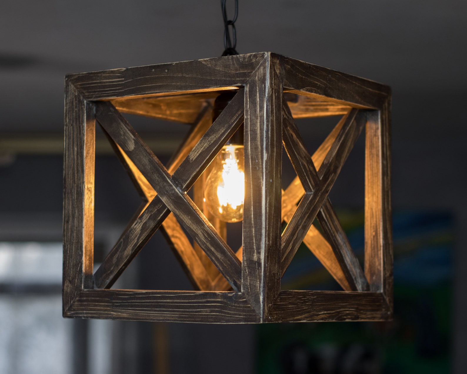 Wood pendant lamp Pendant lighting Wood hanging lamp X | Etsy