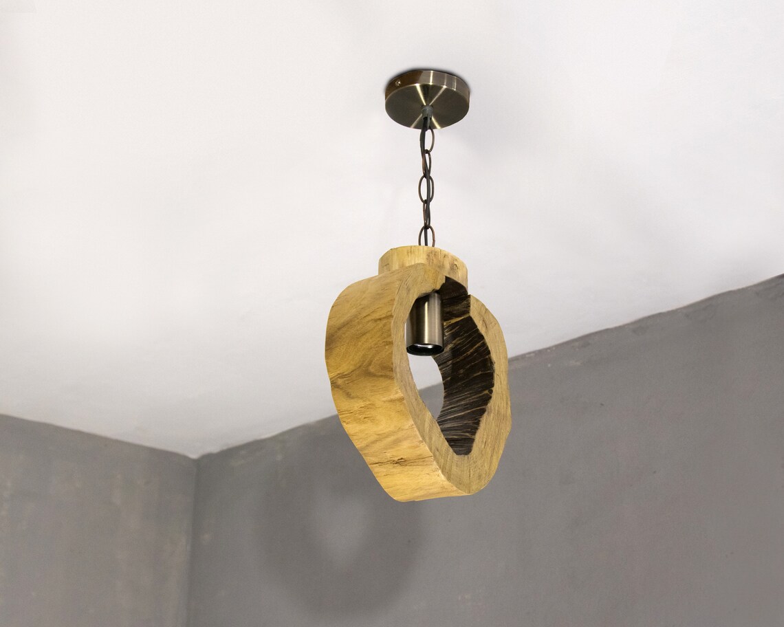 Wood Round Pendant Light Driftwood Hanging Light Rustic Wood | Etsy