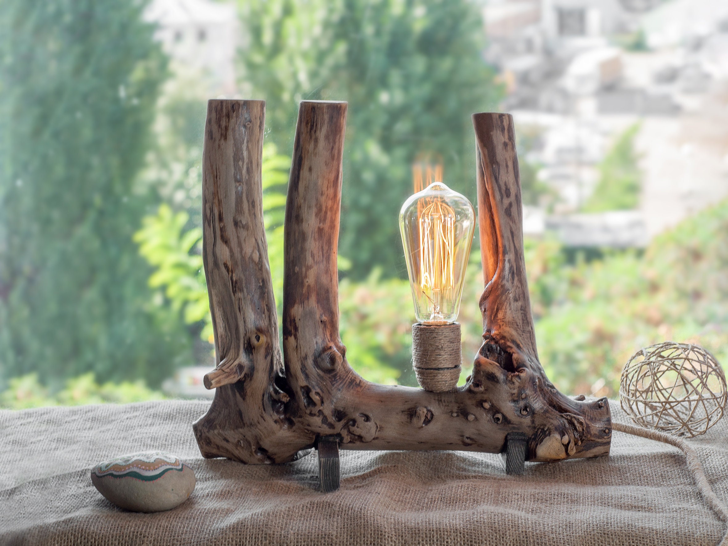 Driftwood lamp Wood roots lamp Rustic light Wood lamp | Etsy