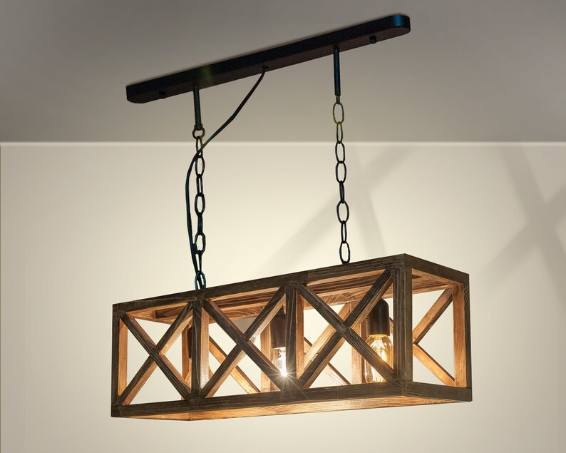 Three Bulb Wood Hanging Lamp Pendant Lighting Wood Lamp - Etsy