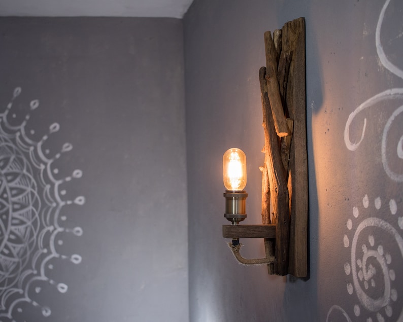 Driftwood wall Light Wood sconces Tree branch wall lighting | Etsy