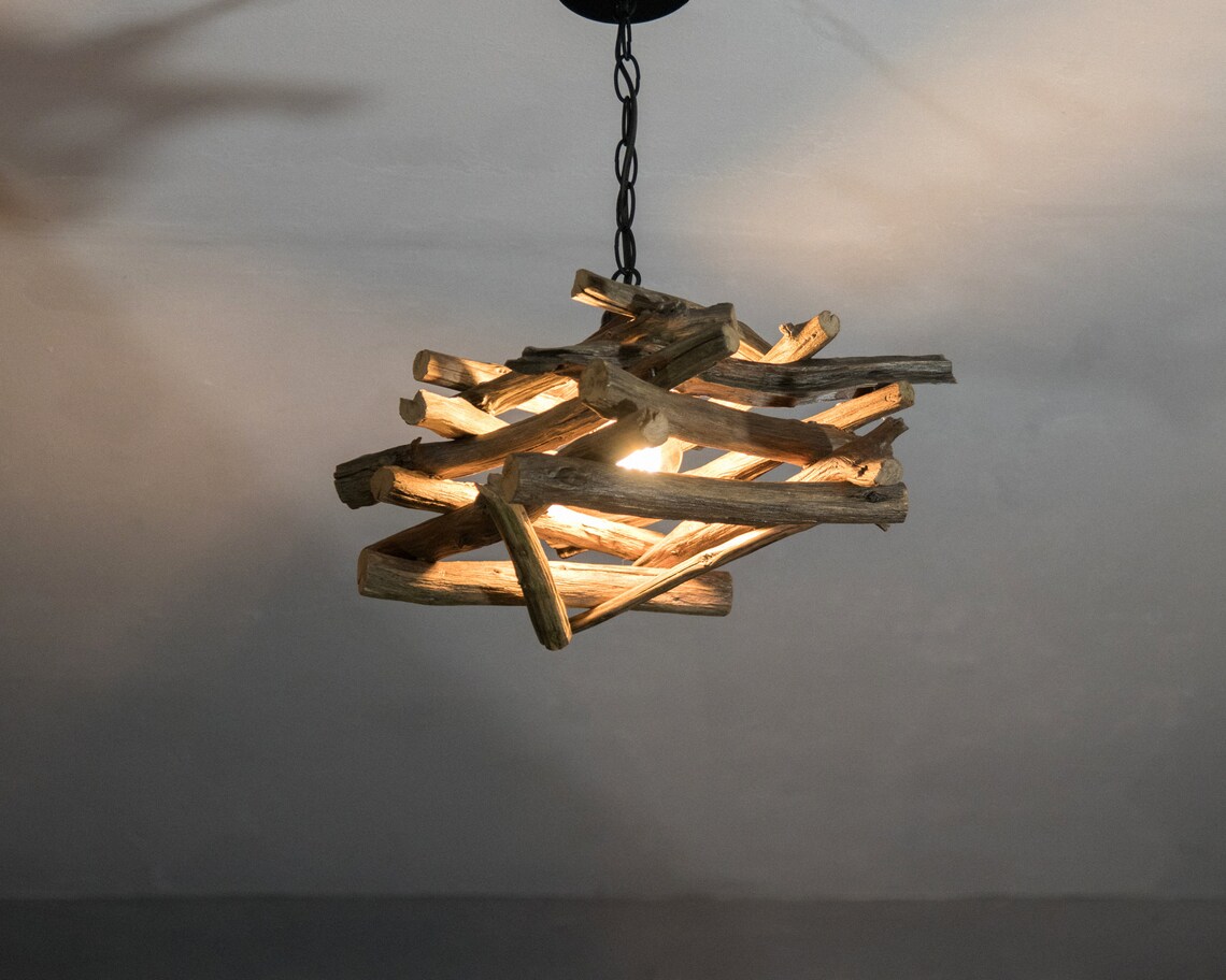 Wood Pendant Lamp Driftwood Lamp Ceiling Fixture Pendant - Etsy