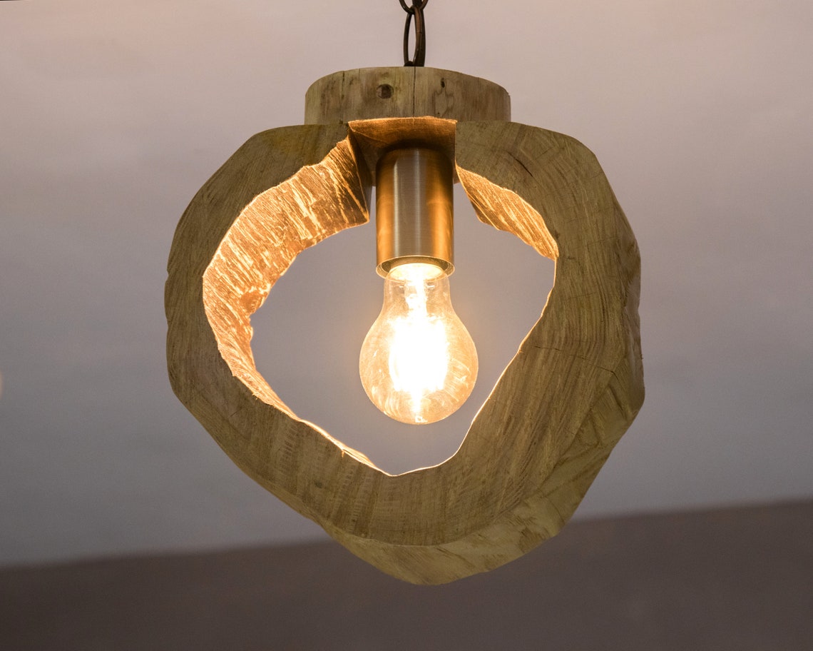 Wood Round Pendant Light Driftwood Hanging Light Rustic Wood | Etsy