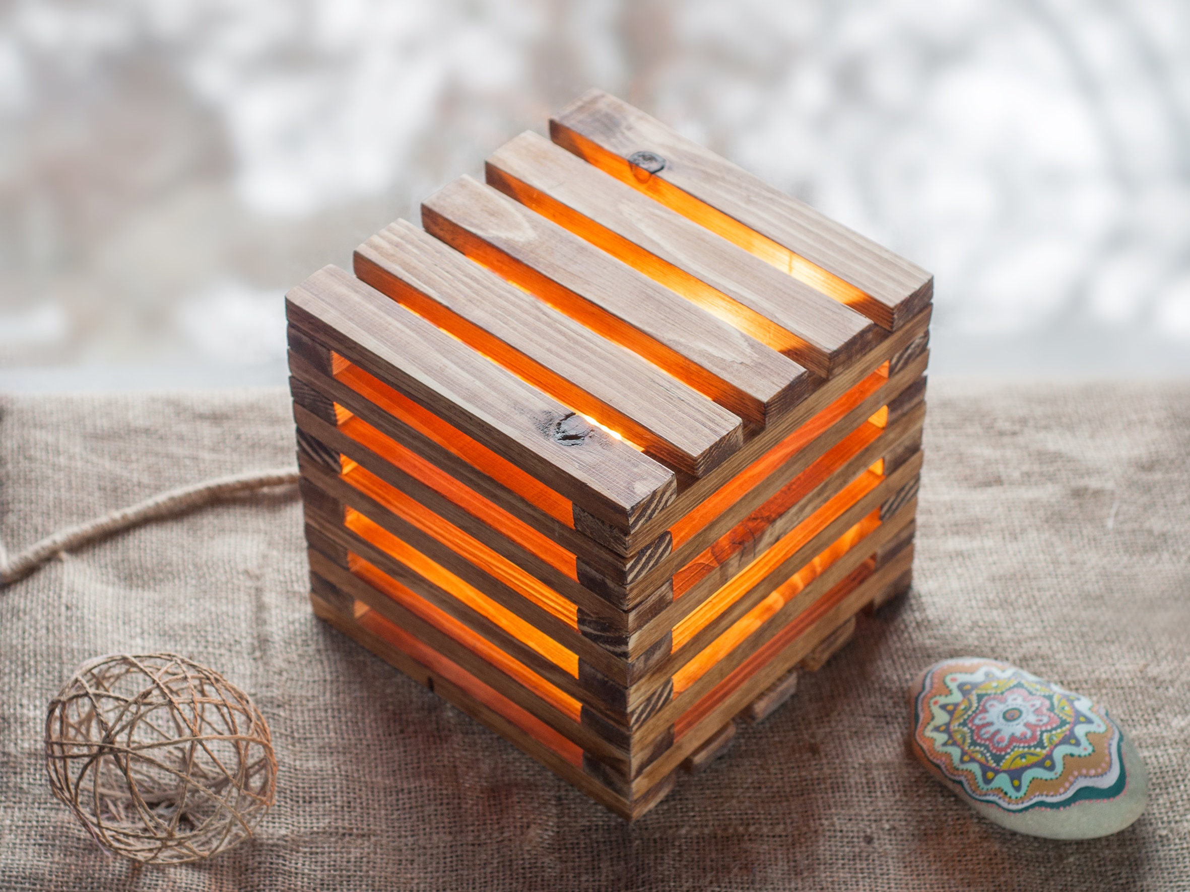 Wood Lamp Wooden Lamp Table Lamp Rustic Light Geometric - Etsy UK