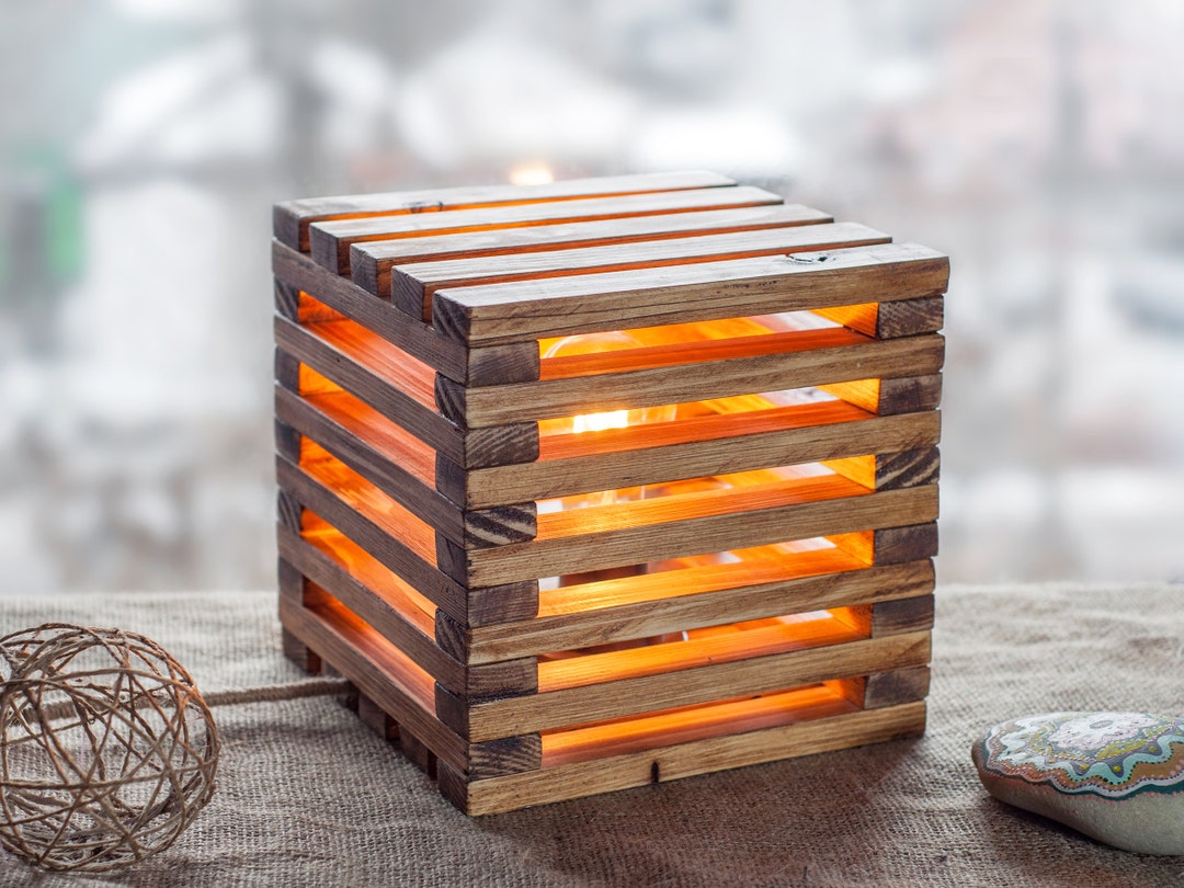 Buy Wood Lamp Wooden Lamp Table Lamp Rustic Light Geometric Online in ...