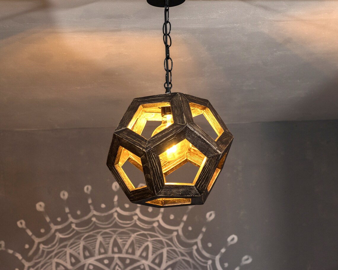 Wood Hanging Lighting Wood Geometric Pendant Light Wood - Etsy