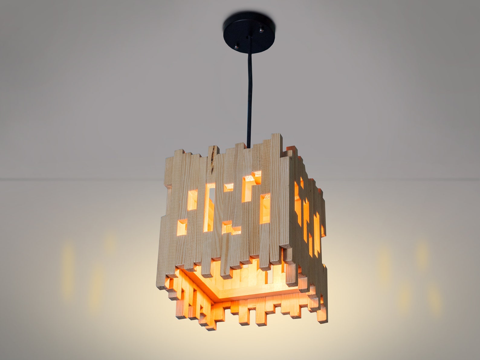 Wood Hanging Lamp, Pendant Light, Wood Lamp, Wooden Lamp, Natural Wood ...