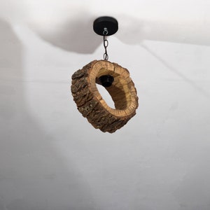 Wood round pendant light Driftwood hanging light Rustic wood | Etsy