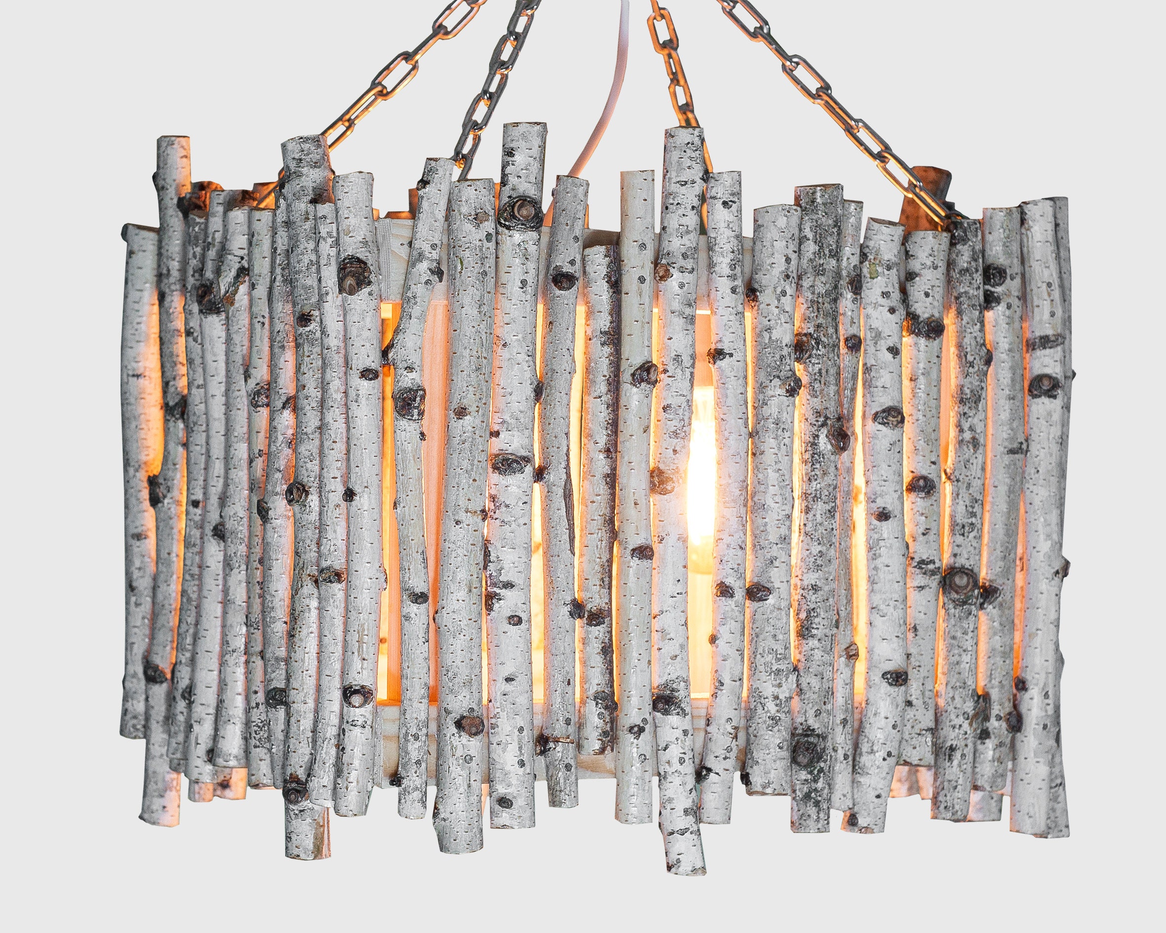 Pendant birch light Wooden hanging lamp Wood chandelier | Etsy