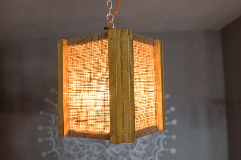 Wooden Hanging Lamp Pendant Burlap Lamp Wooden Lamp Wood - Etsy
