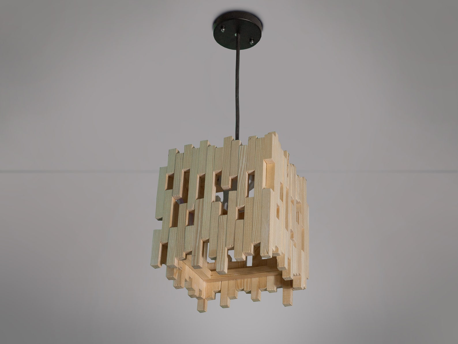 Wood Hanging Lamp, Pendant Light, Wood Lamp, Wooden Lamp, Natural Wood ...