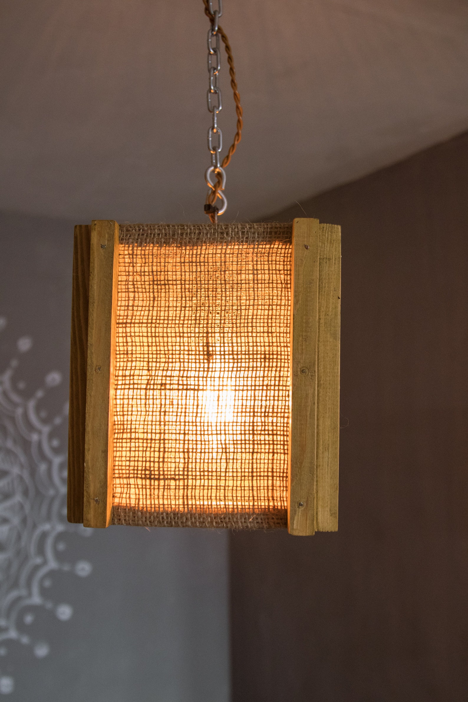 Wooden Hanging Lamp Pendant Burlap Lamp Wooden Lamp Wood | Etsy