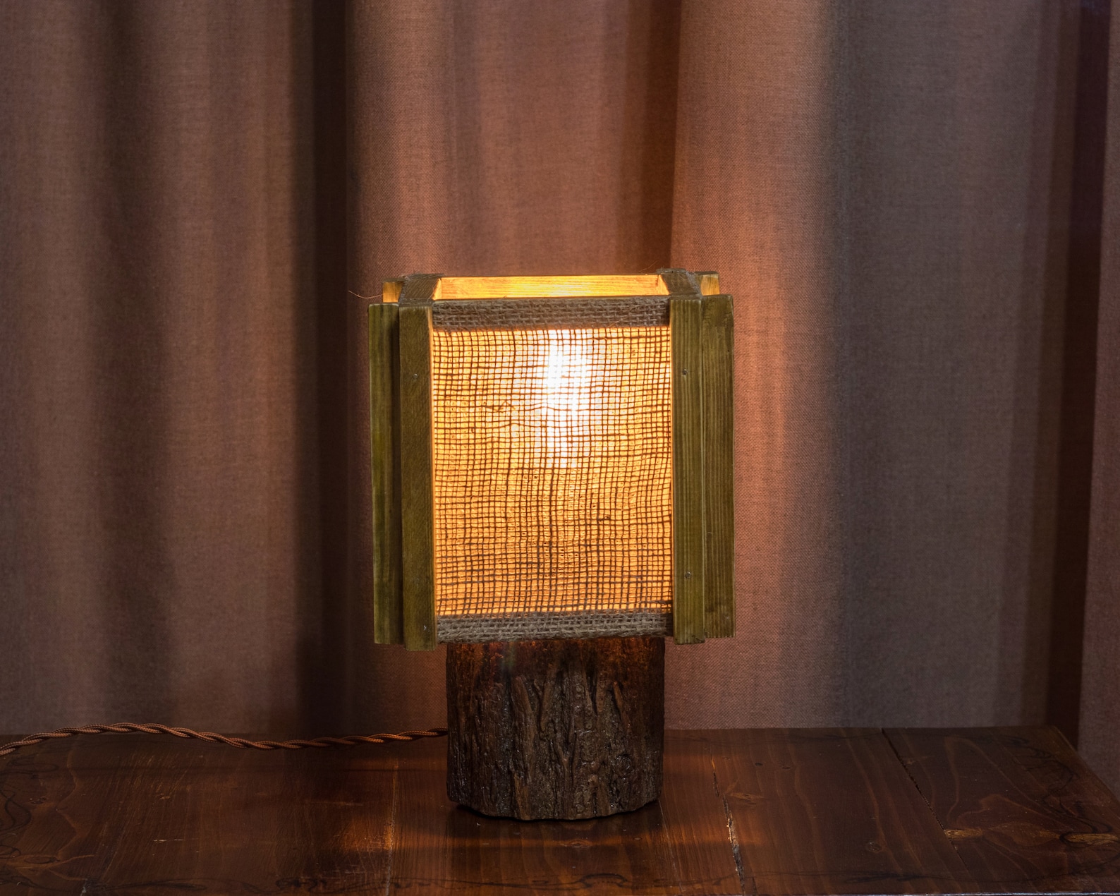 Wood Table Lamp Burlap Lamp Shades Wooden Lamp Rustic Wood - Etsy