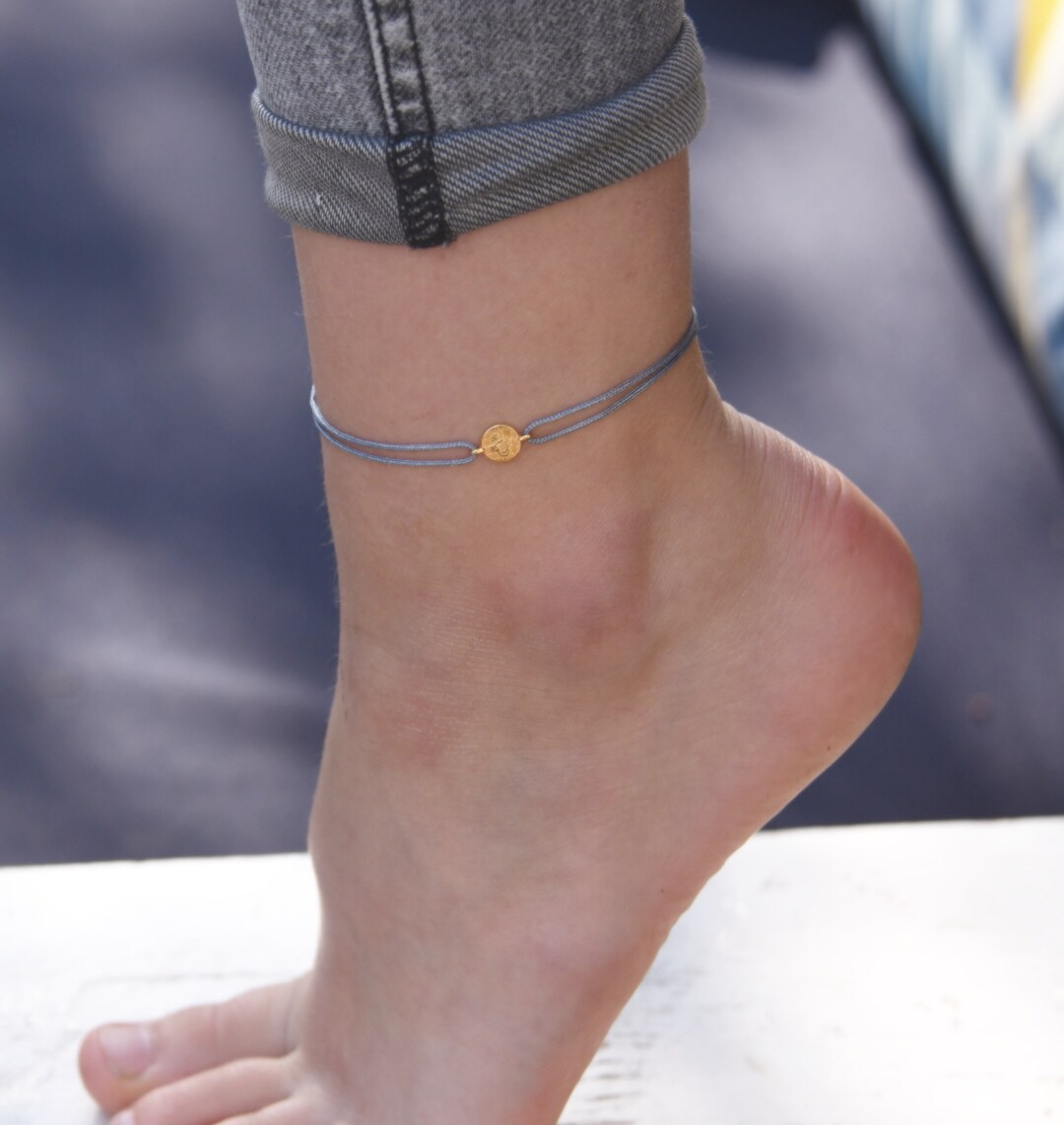 Individual Foot Band/anklet on Macramé Cord With a Small Coin - Etsy
